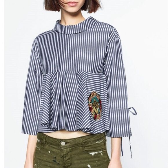 Zara | Tops | Zara Striped Embroidered Tiger Top | Poshmark